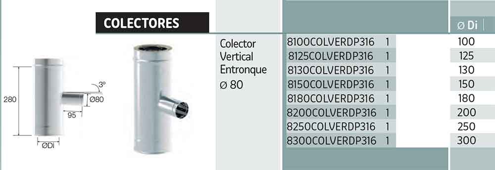 COLECTOR ENTRONQUE Ø 80 MACHO DOBLE PARED INOX 316 EXTERIORES - Ecobioebro